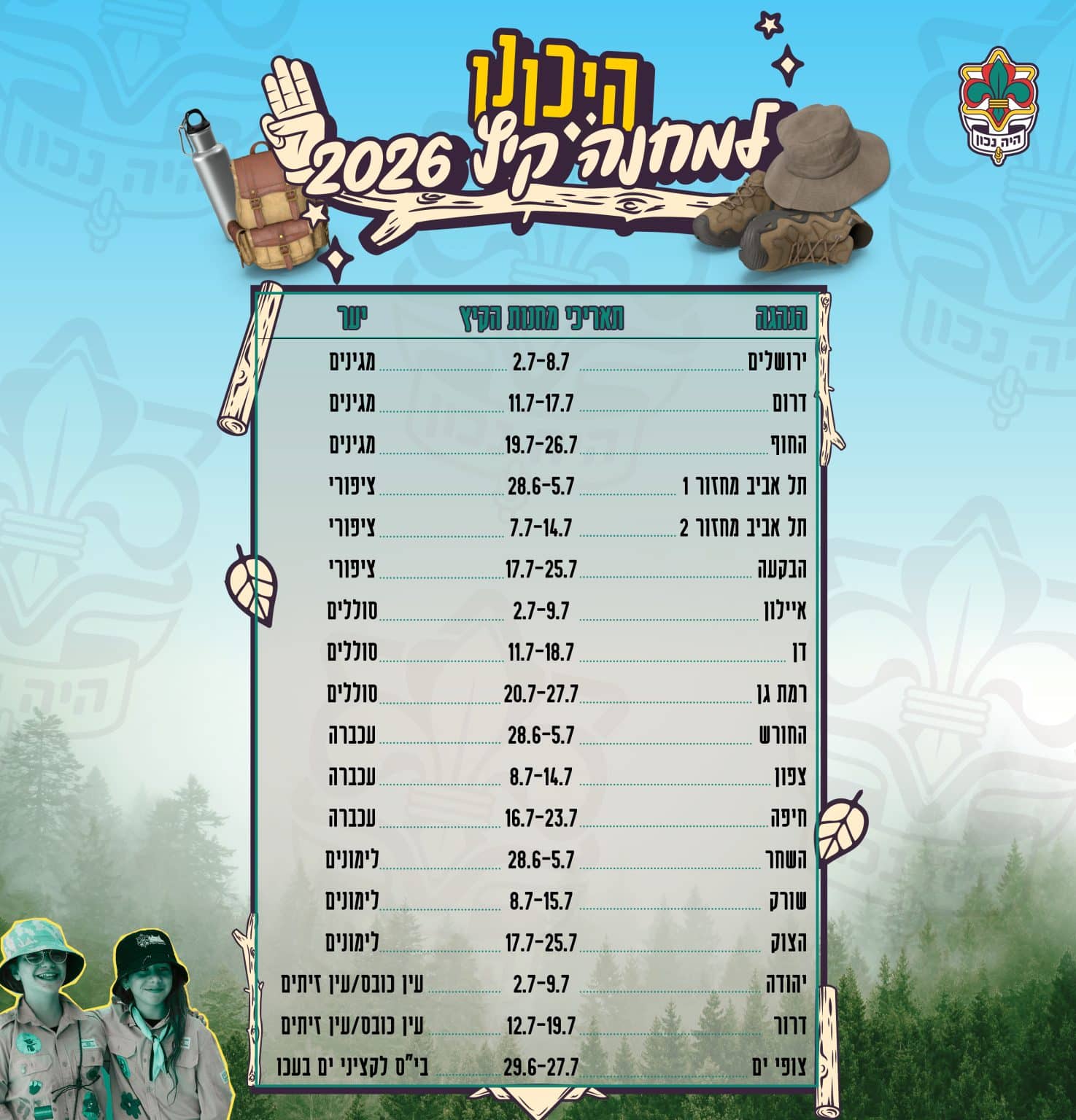 מחנות קיץ 2026 - תנועת הצופים